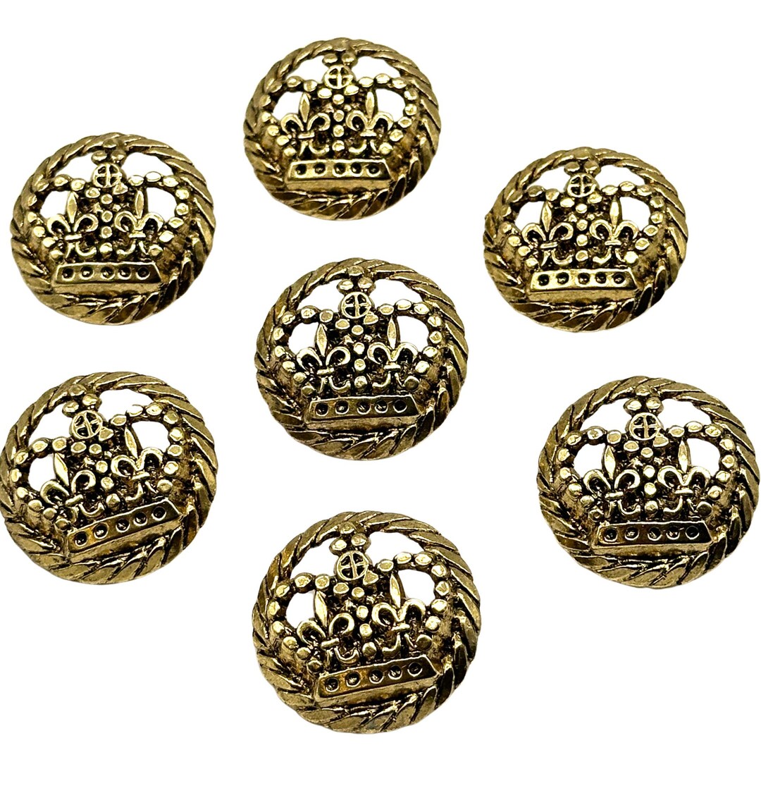 12 botones vintage de la corona real: botones de vástago de flor de lis ...