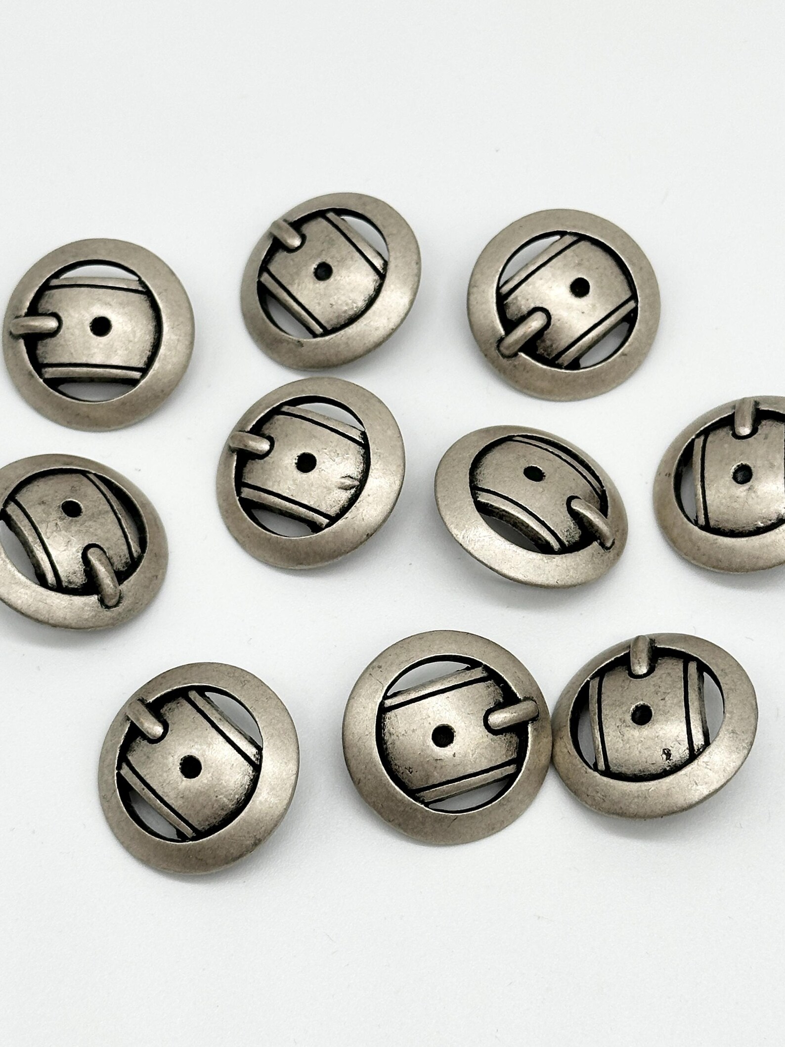 12 Vintage Buckle Shank Buttons: Antique Silver Metal, Made in Italy - Etsy