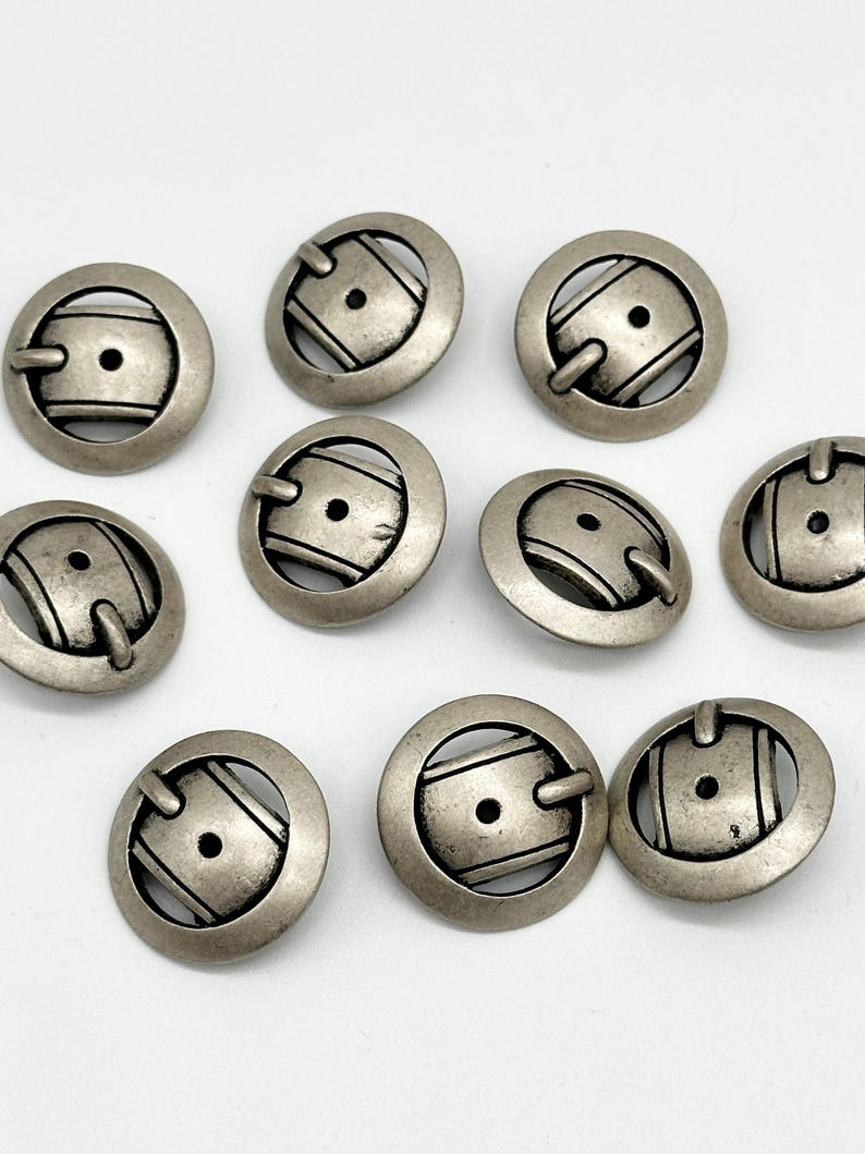 12 Vintage Buckle Shank Buttons: Antique Silver Metal, Made in Italy - Etsy