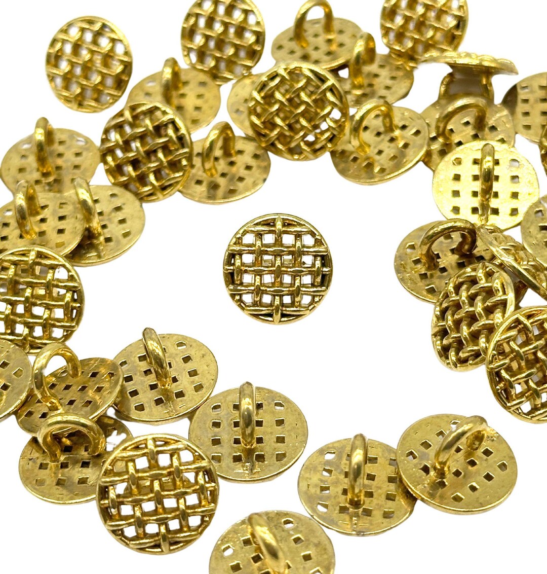 Vintage Gold Basket Weave Shank Buttons: 12.5mm Metal Sewing Buttons ...