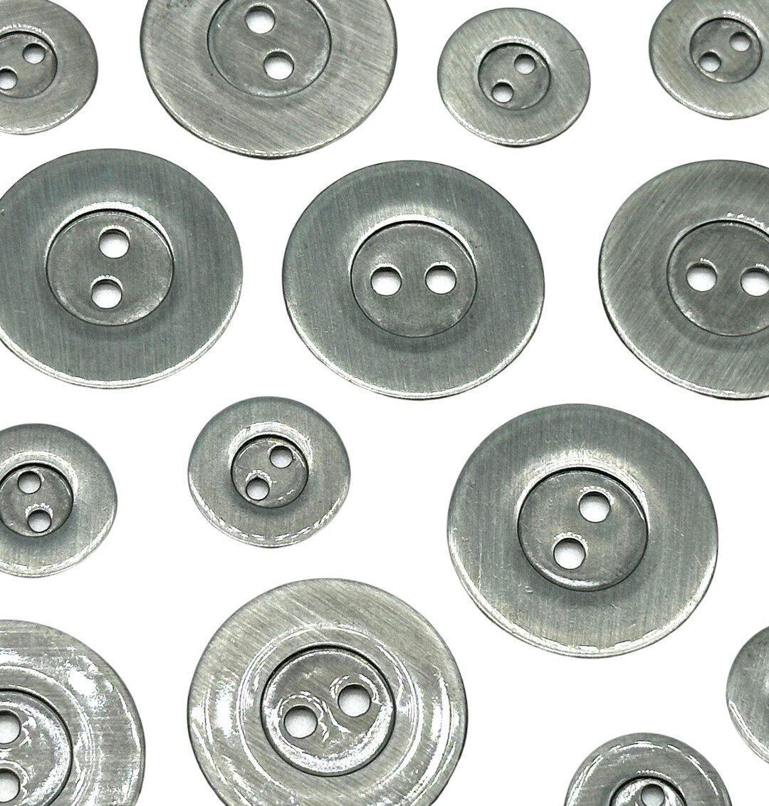 12 Pcs Vintage Brushed Silver Metal Two-hole Buttons 25mm 15mm | Sewing ...