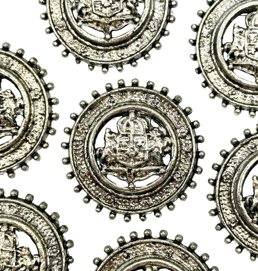 Vintage Royal Coat of Arms Brooch Pins: Antique Silver Sewing Buttons ...