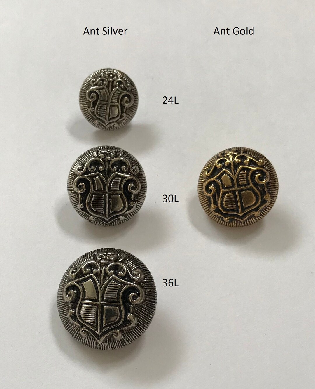 1 Dozen1 Package Vintage coat of Arms Crest Metal Shank Buttons 6128 ...