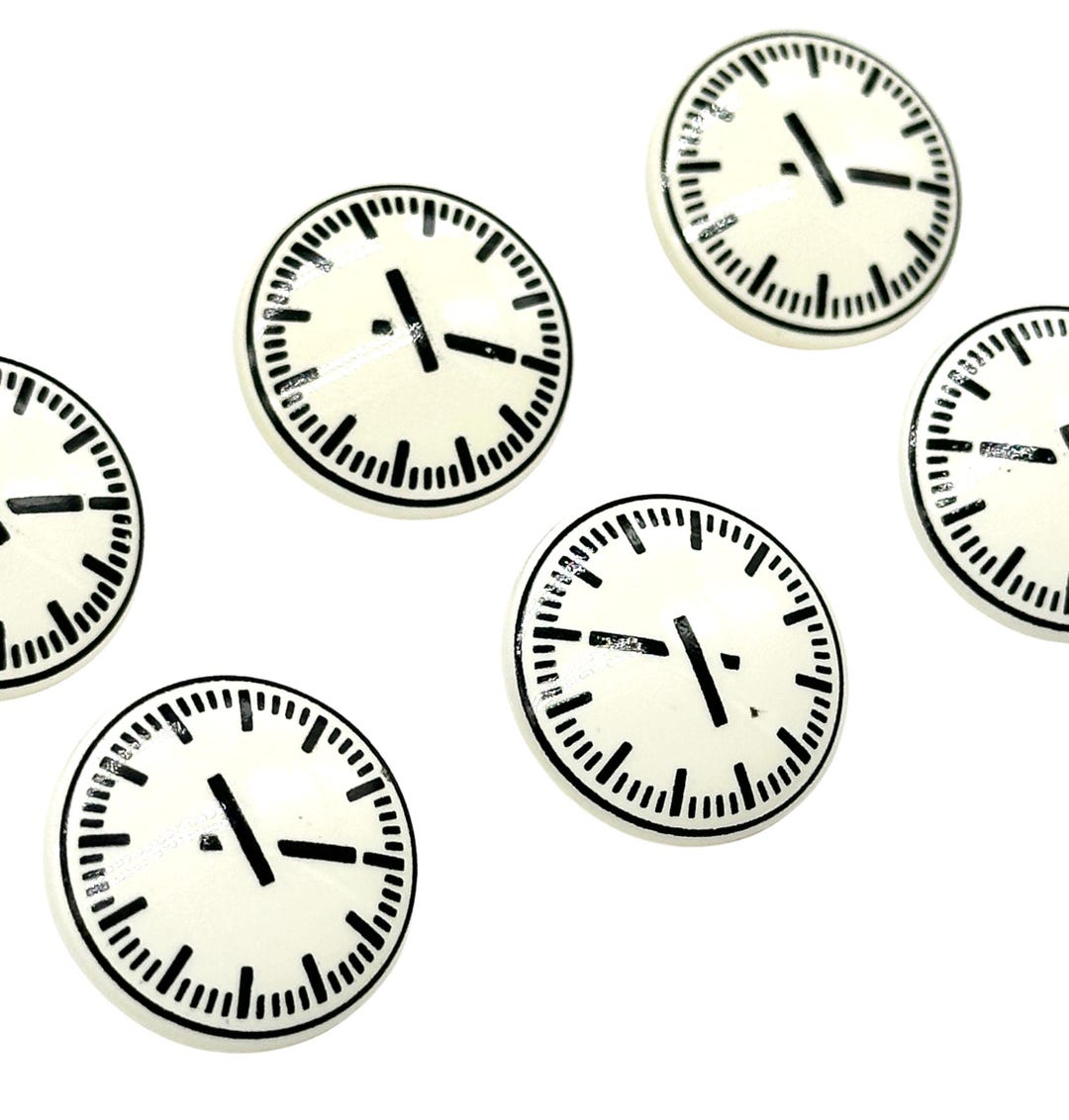 Vintage Clock Buttons: White Nylon Sewing Embellishments, Made in ...