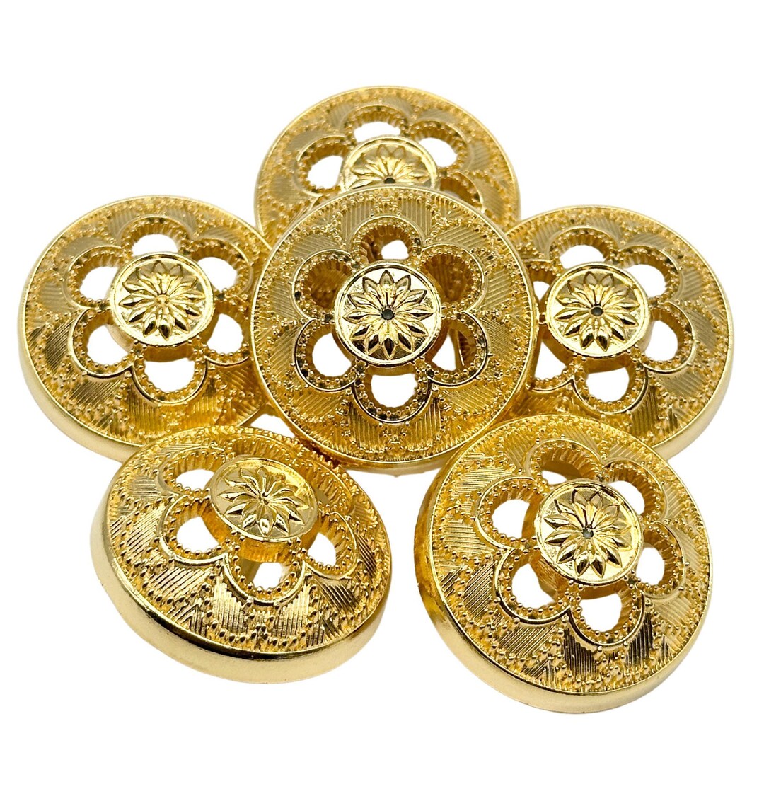 12 Pcs Vintage Shank Clothing Buttons Gold Floral Filigree Design Gold ...
