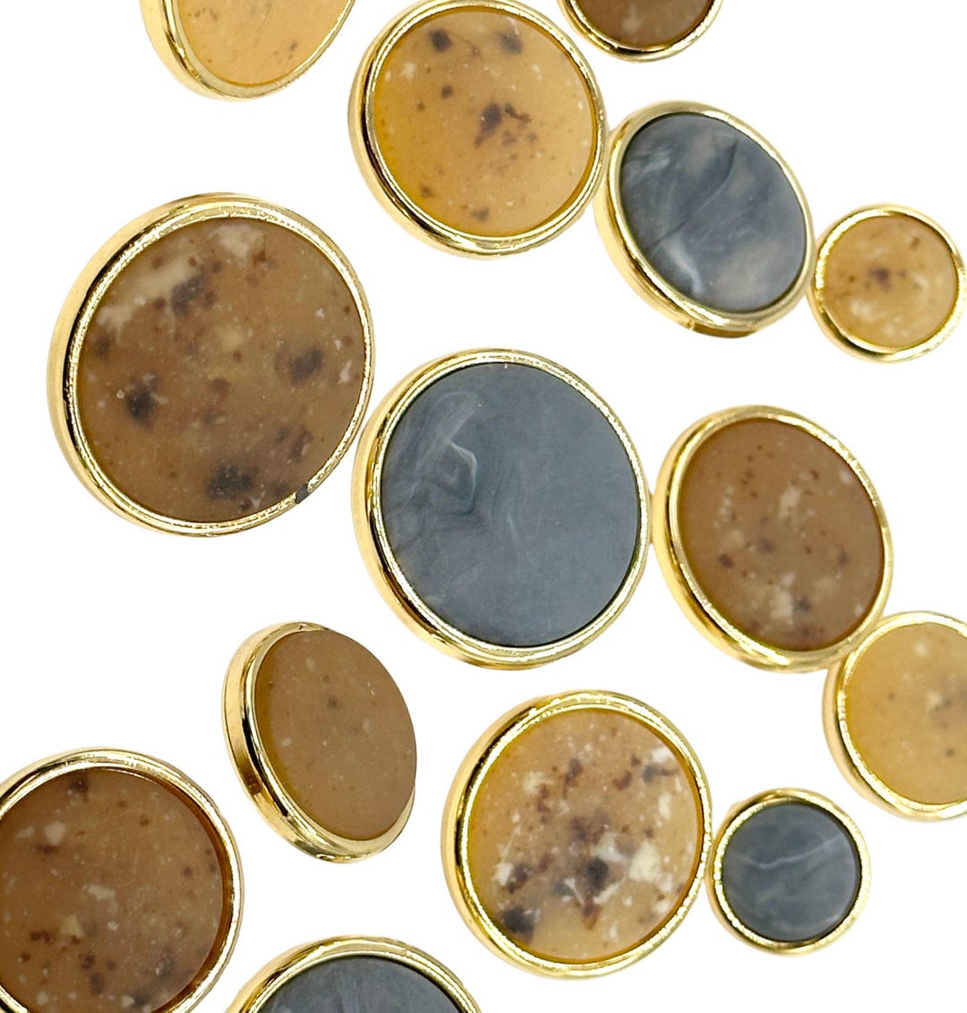 12 Vintage Gold Frame Shank Buttons: Natural Domed Inserts, Made in ...