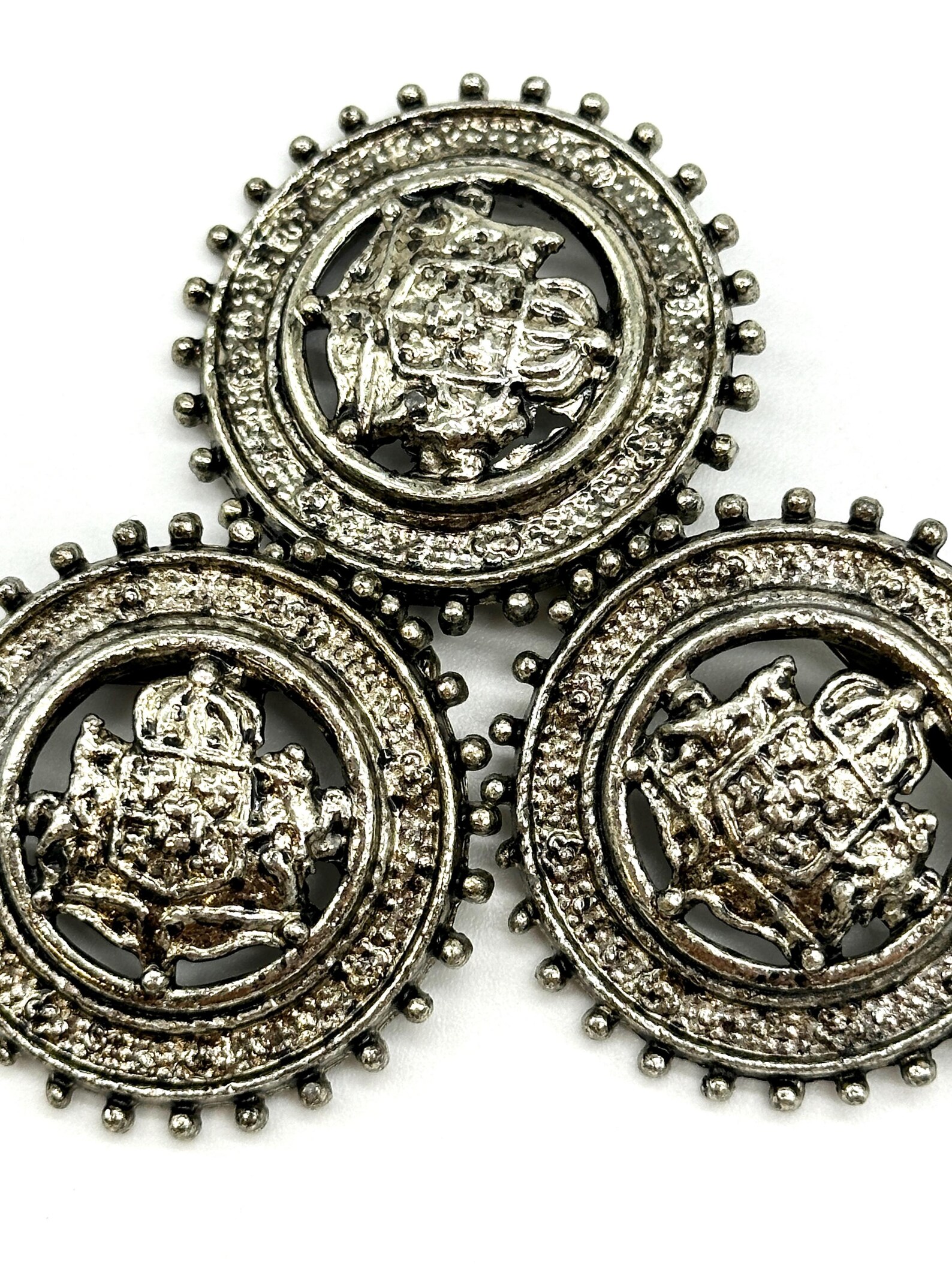 Vintage Royal Coat of Arms Brooch Pins: Antique Silver Sewing Buttons ...
