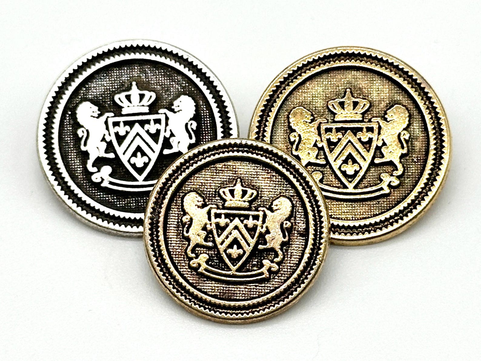 12 Vintage Military Coat of Arms Buttons: Antique Gold & Silver Crest ...