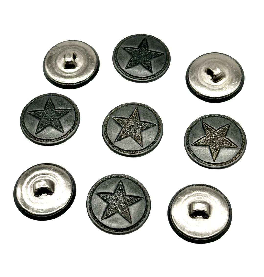12 Vintage Gunmetal Star Shank Buttons: USA Made 1970s Sewing Supplies ...