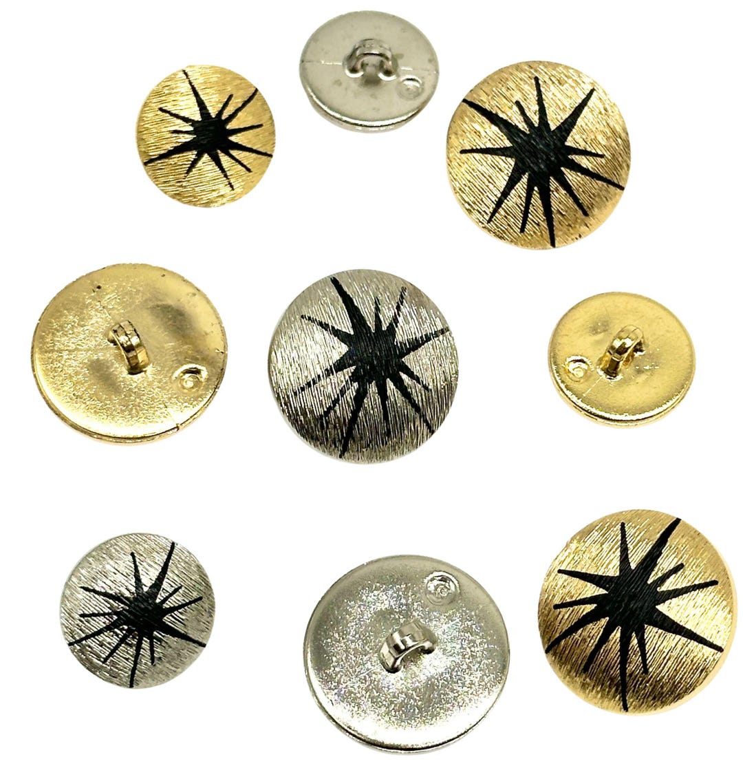 12 Pcs Vintage Starburst Shank Buttons - ABS Plated, Multiple Sizes ...
