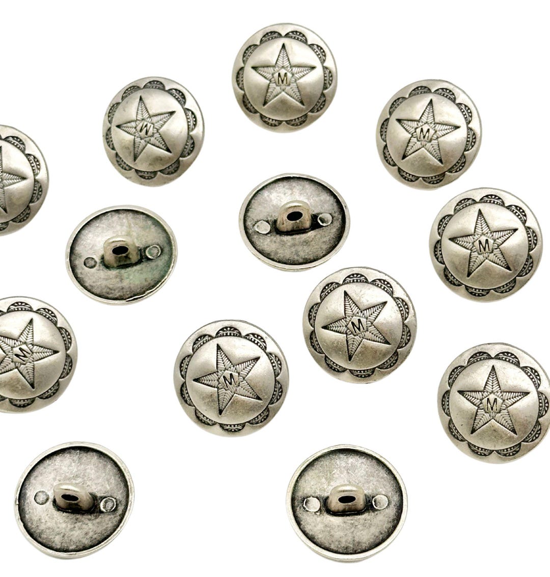 12 Vintage Military Star Shank Buttons: Antique Silver Metal, Made in ...
