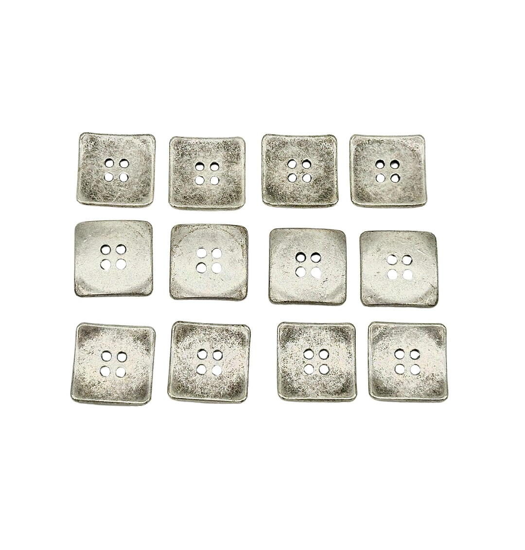 12 Vintage Square Metal Buttons: Antique Silver/brass, 4-hole - Etsy
