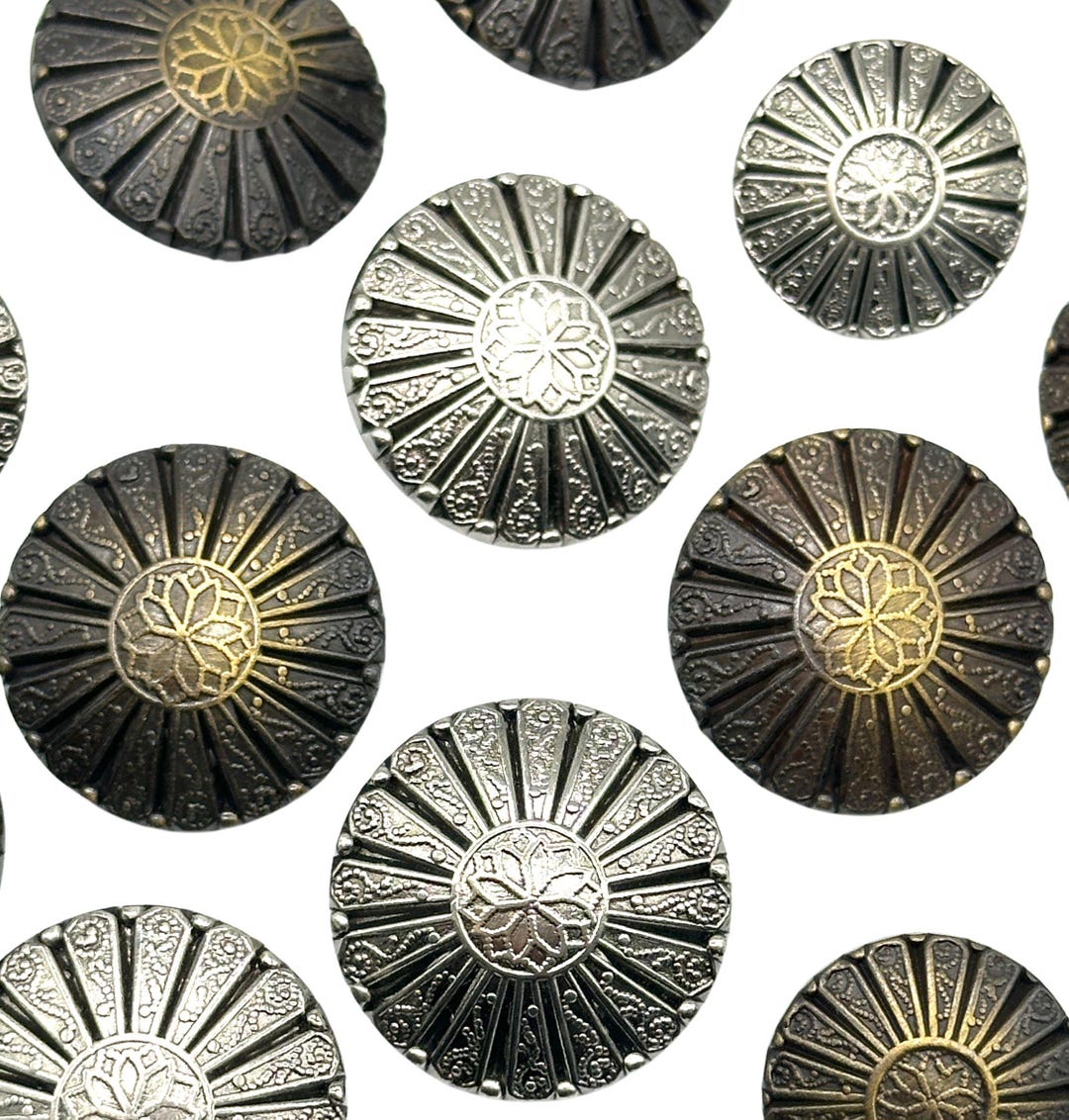 12 Pcs Vintage Ornate Sunburst Metal Shank Buttons in Antique Silver or ...