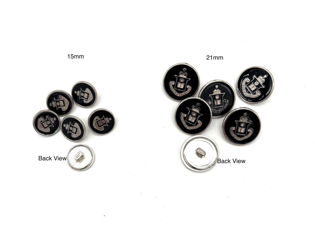 Vintage Crested Black Epoxy Buttons: Silver Metal Shank, Made in Italy ...