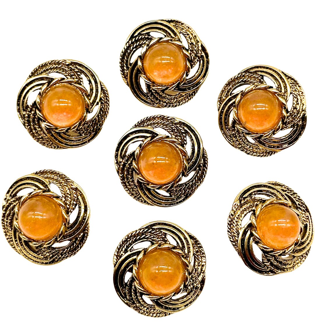 6 Pcs Vintage Ant Gold Shank Buttons With Light Topaz Insert, Crafting ...
