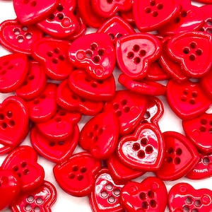 Vintage Red Heart Buttons: Nylon 4-hole Sewing Buttons, Set of 6 - Etsy