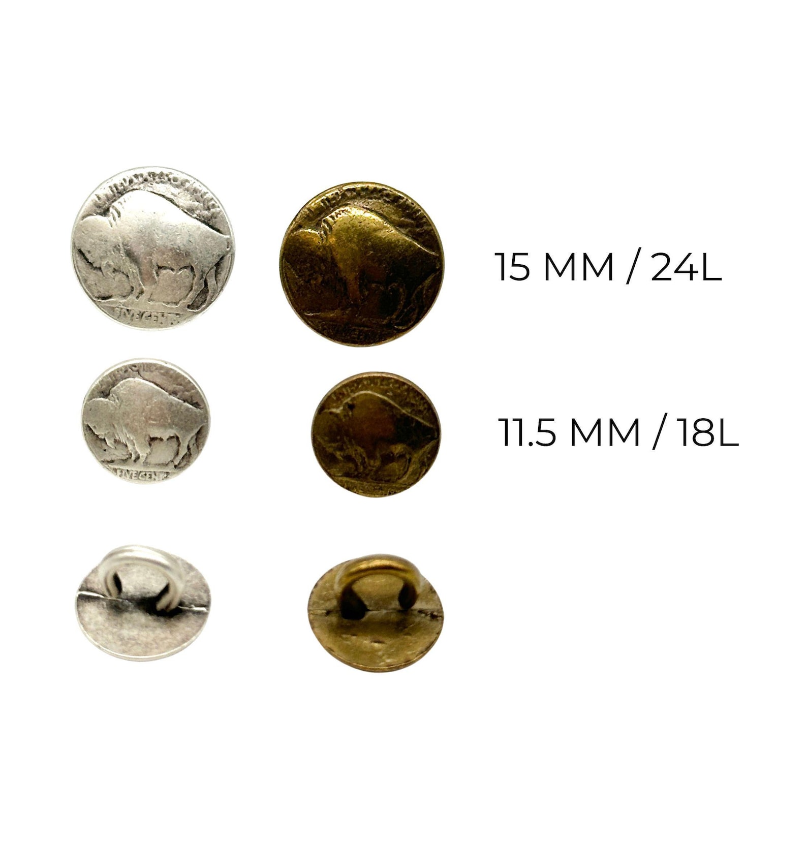 Vintage Buffalo Nickel Buttons: Antique Silver/brass, 15mm I227 (set of ...