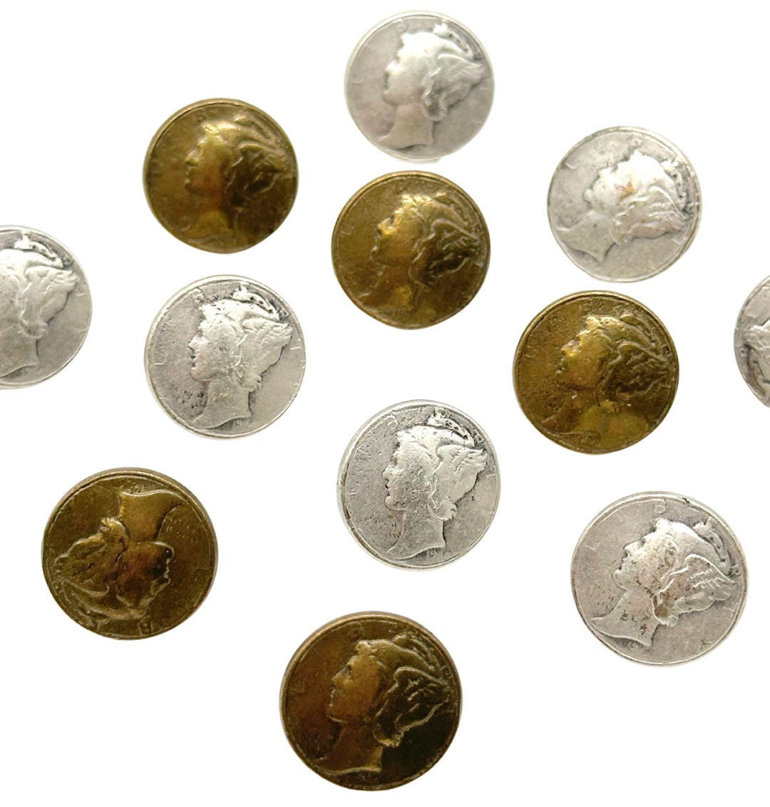 12 Vintage USA Liberty Coin Buttons: Antique Gold or Silver Shank ...
