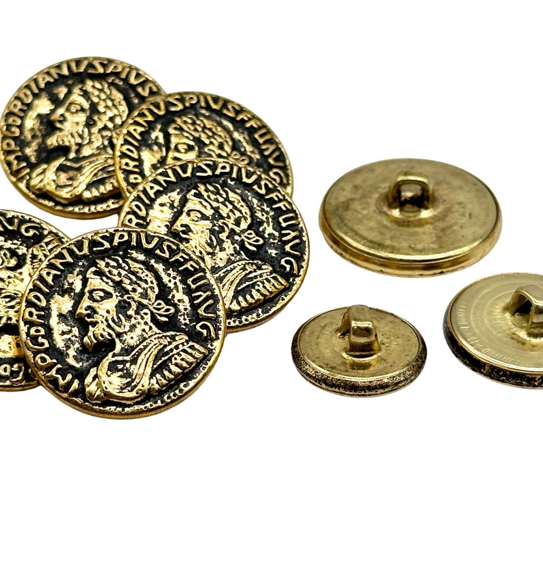 12 Pcs Vintage Coin Pattern Shank Buttons - Antique Gold, 3 Sizes ...