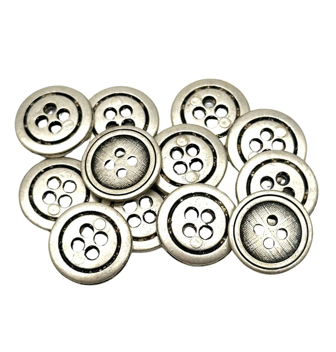Antique Silver Metal Buttons: Vintage Four-hole Design (set of 12) - Etsy