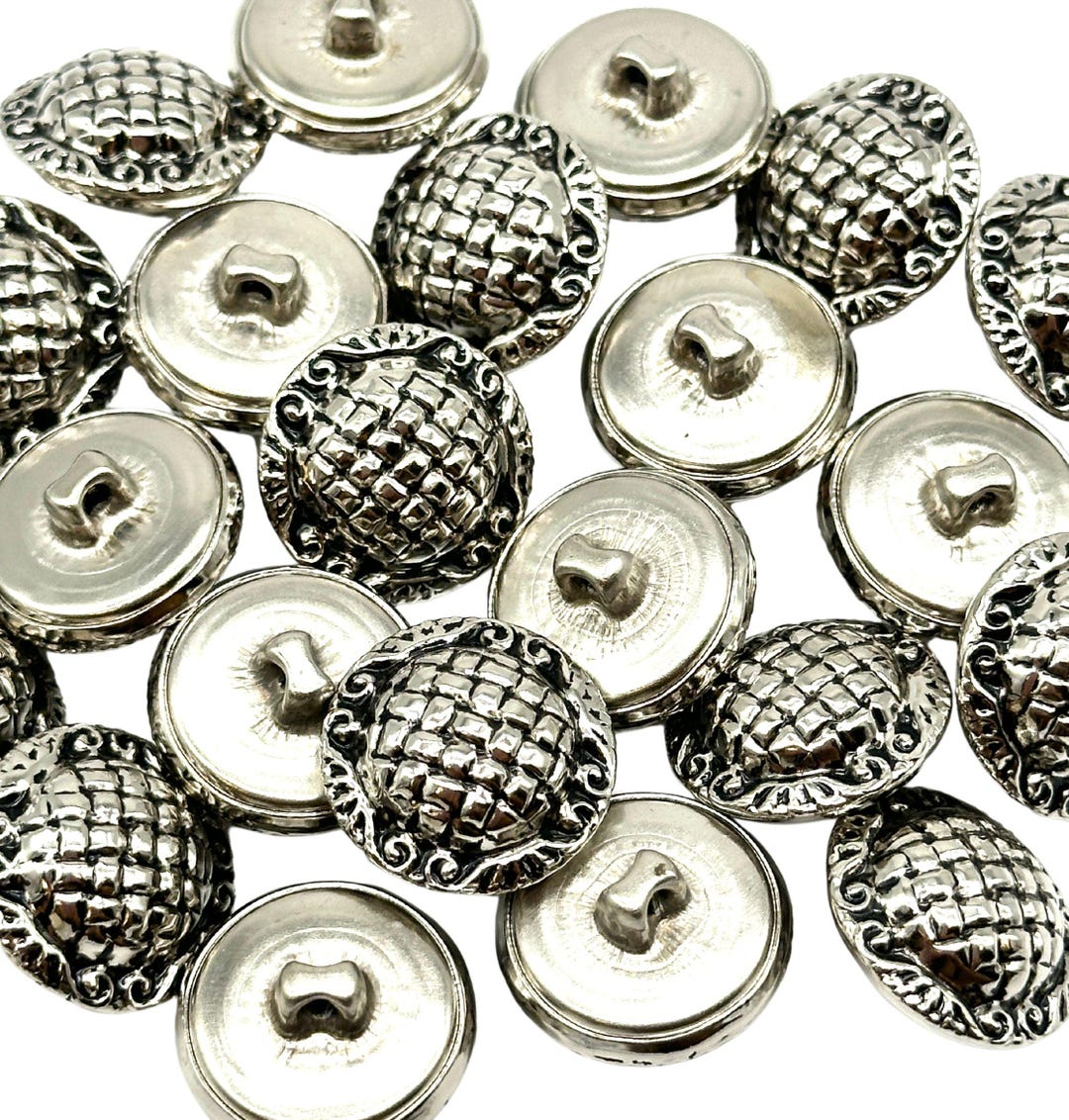 12 Pcs Vintage Basket Weave Shank Buttons Antique Silver Decorative ...