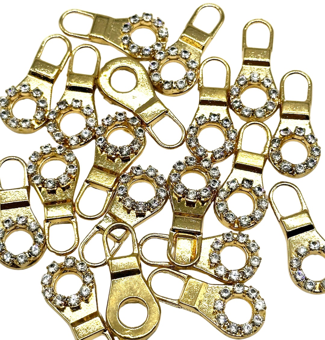 Vintage Gold Rhinestone Zipper Pull: Italian Sewing Supplies (12x44mm ...