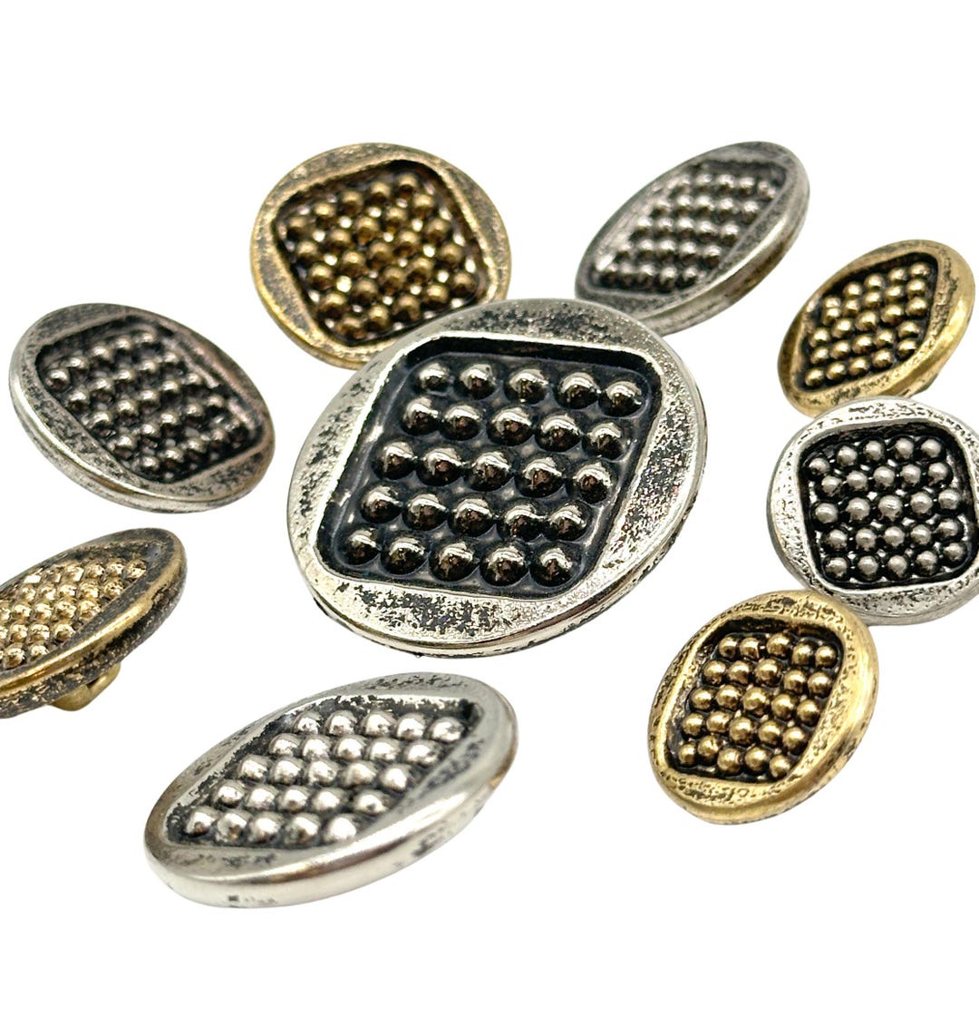 12 Pcs Vintage Framed Raised Dots Shank Buttons | Antique Silver or ...