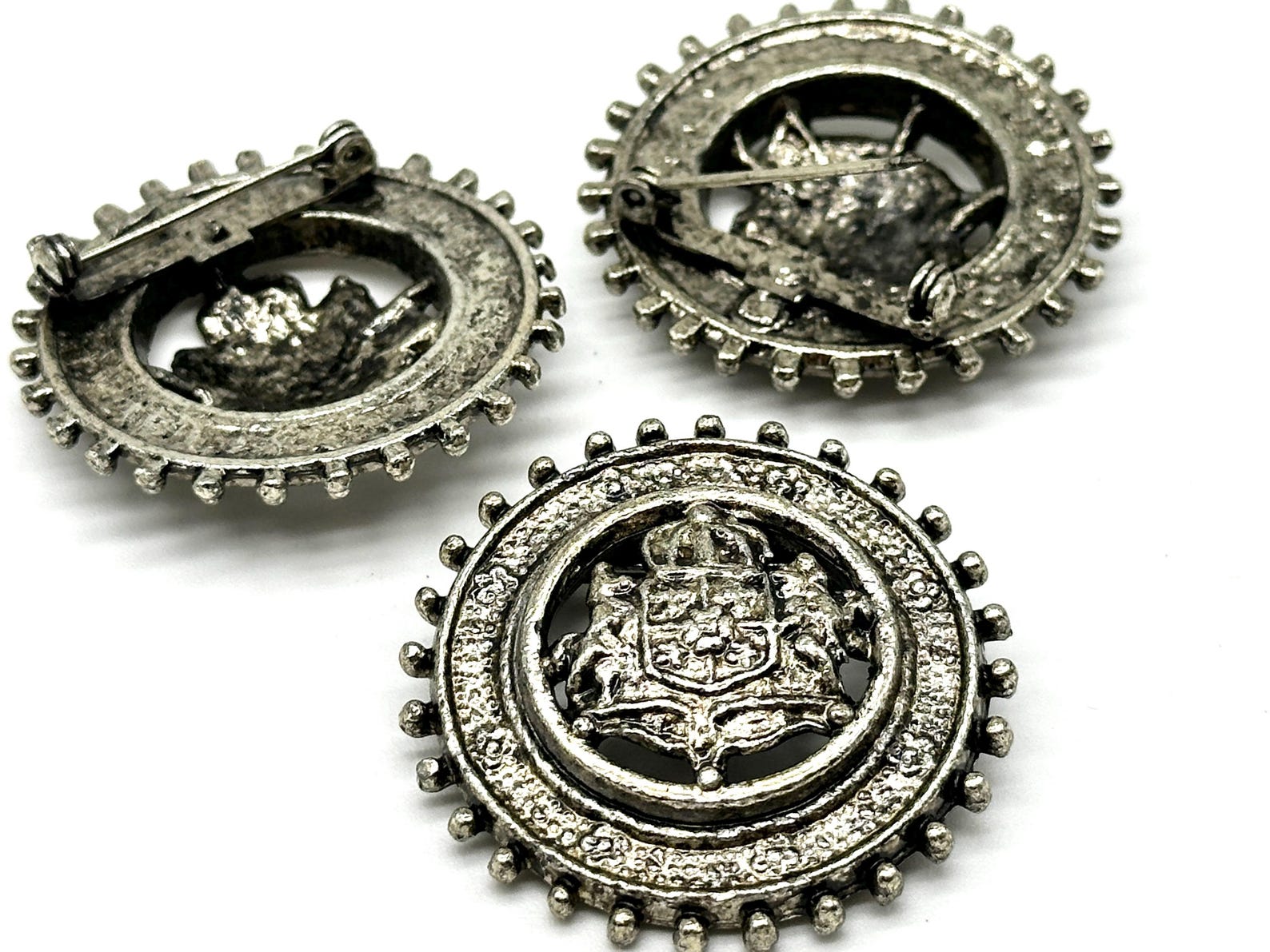 Vintage Royal Coat of Arms Brooch Pins: Antique Silver Sewing Buttons ...