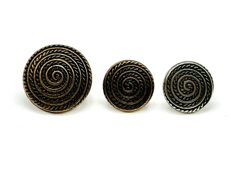 12 Vintage Coiled Rope Shank Buttons: Antique Brass or Silver, Made in ...