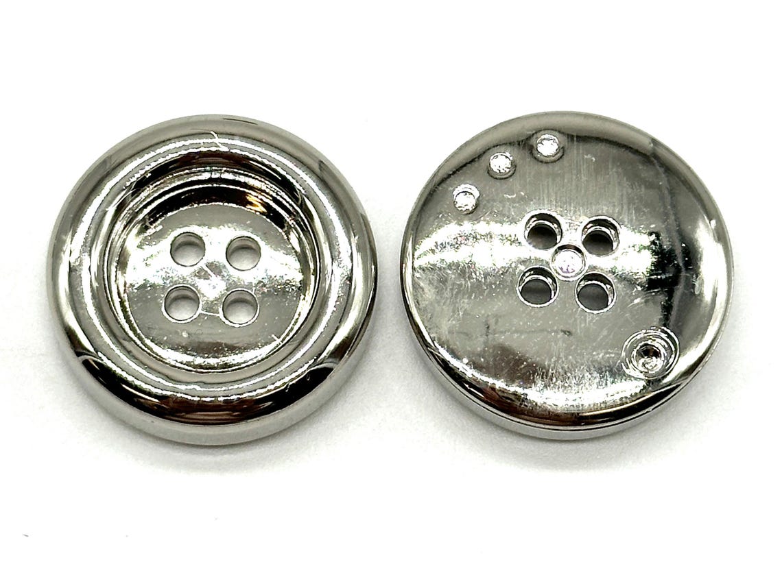 12 Pcs Vintage Silver & Gunmetal Buttons: Shiny Rim, 4-hole Sewing ...