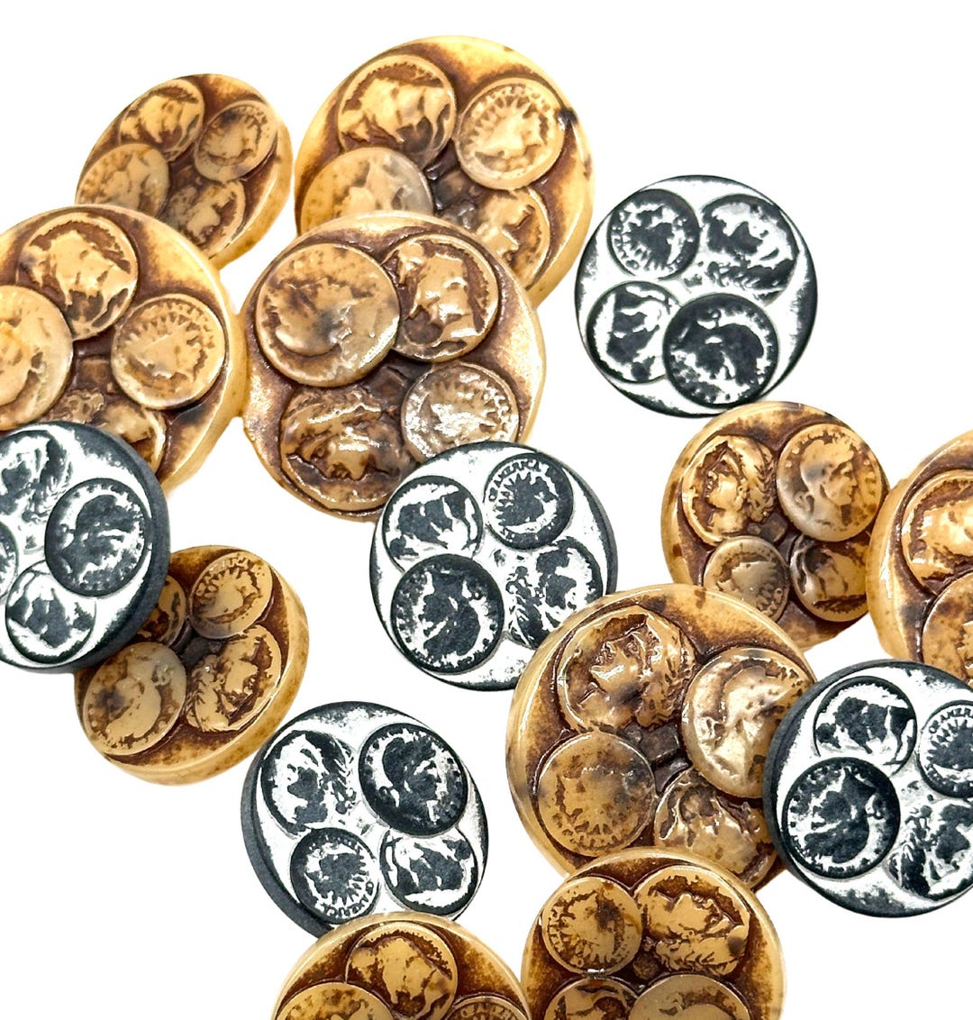 12 Vintage Coin Pattern Shank Buttons: Gold or Black Sewing ...
