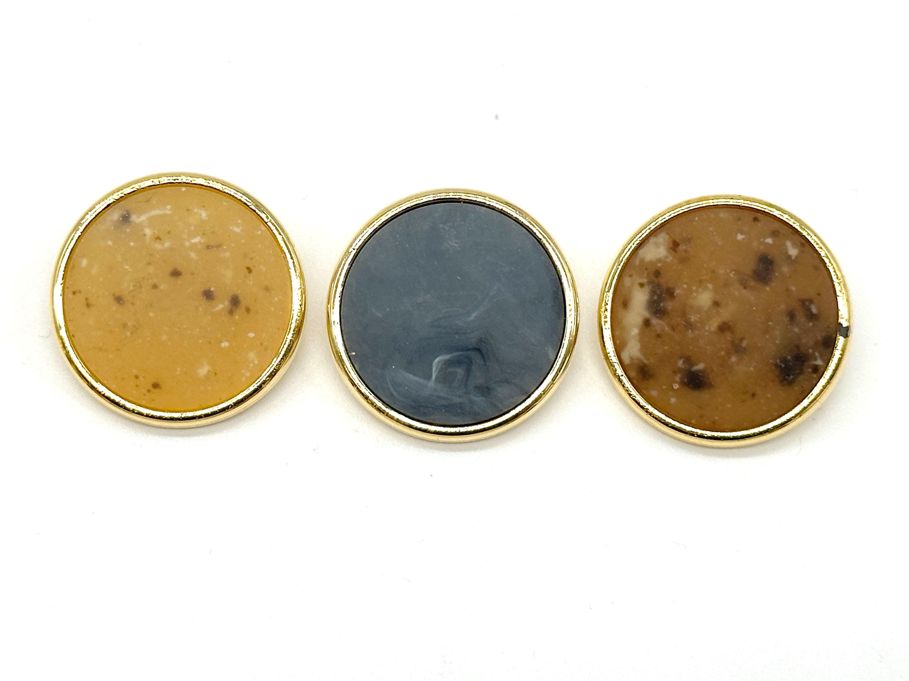 12 Vintage Gold Frame Shank Buttons: Natural Domed Inserts, Made in ...