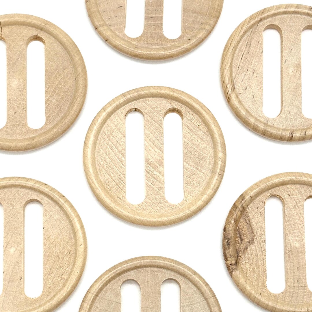 3 Pcs Vintage Wooden Slotted Buttons Natural Wood 2.25" Diameter ...