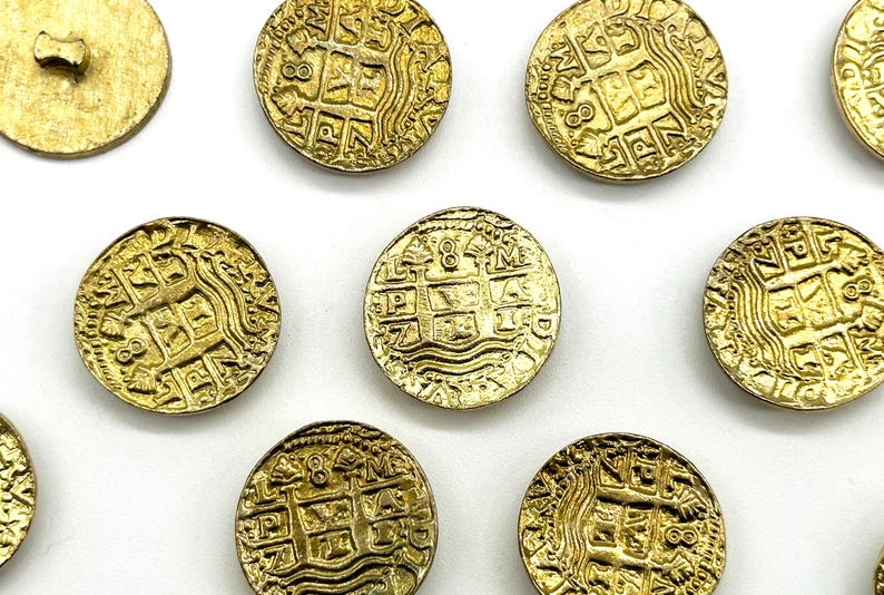 6 Vintage Coin Shank Buttons: Old Gold Metal, Irregular Style - Etsy