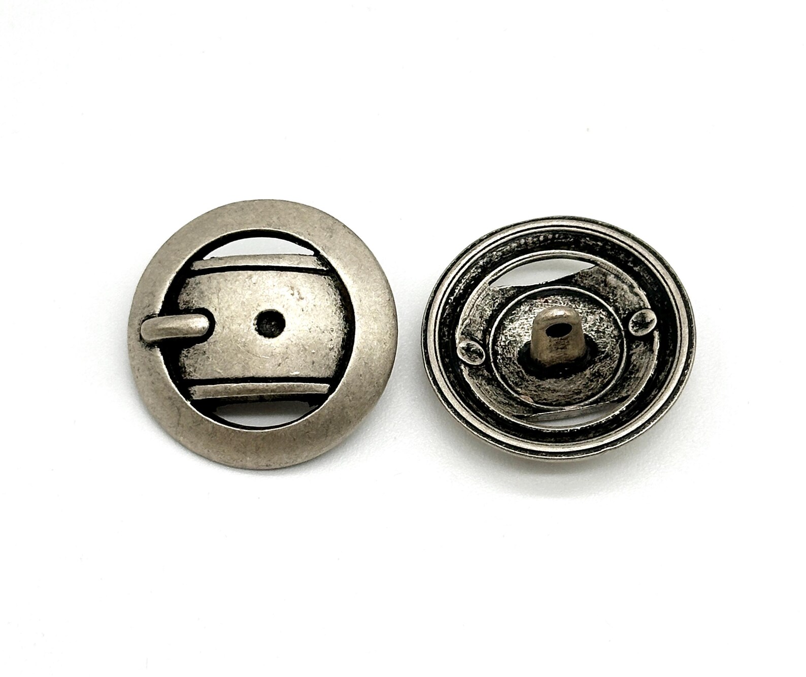 12 Vintage Buckle Shank Buttons: Antique Silver Metal, Made in Italy - Etsy