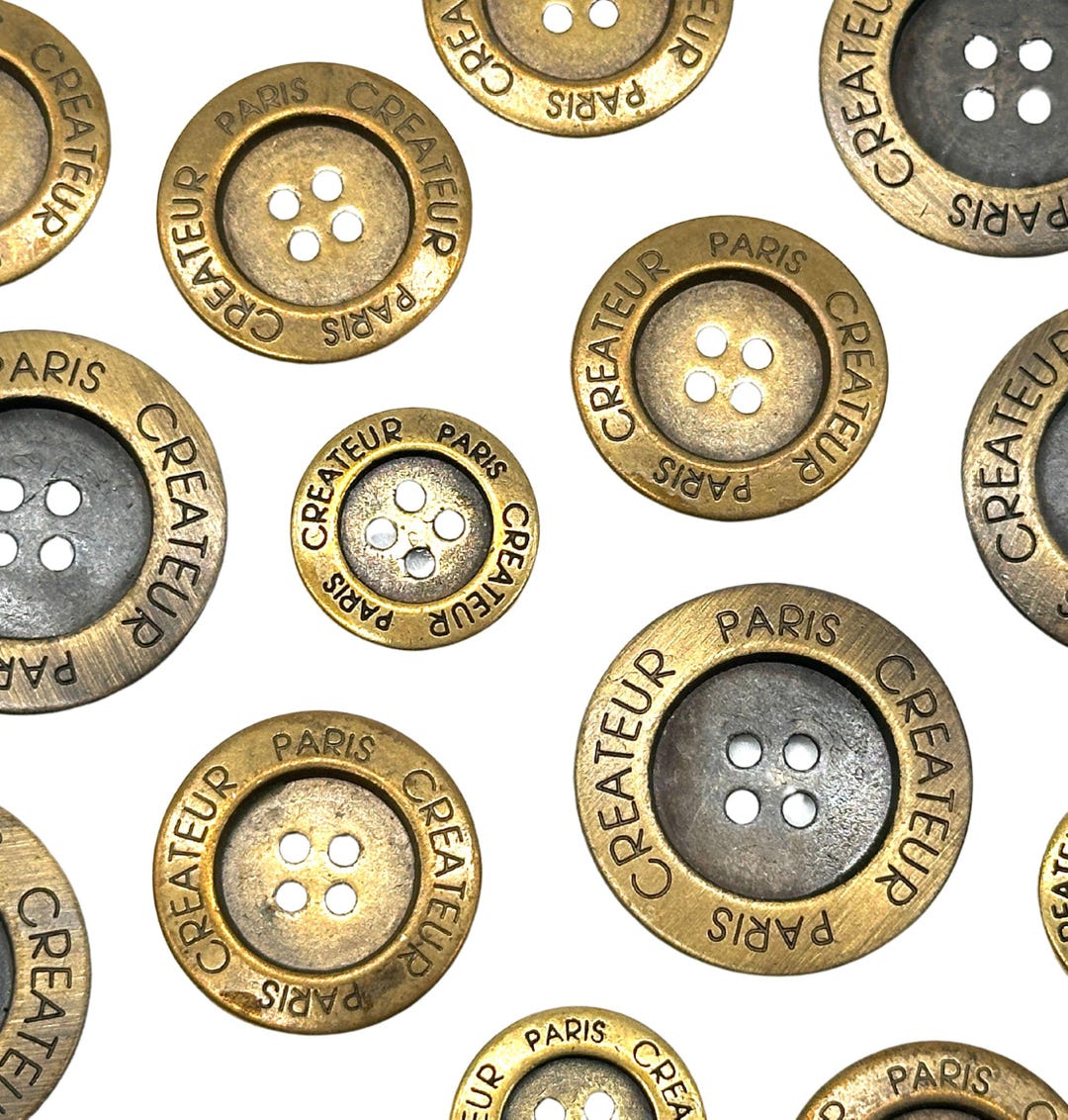 12 Vintage Paris Createur Metal Buttons: Antique Brass Sewing ...