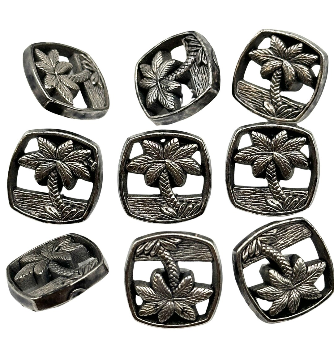 Vintage Palm Tree Shank Buttons: Antique Gold & Silver, 15mm (set of 12 ...