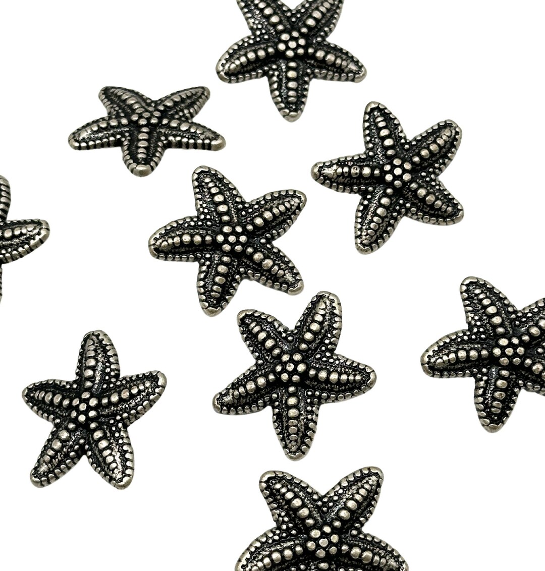 12 Vintage Starfish Buttons: Antique Silver Metal Shank, Italian Made ...