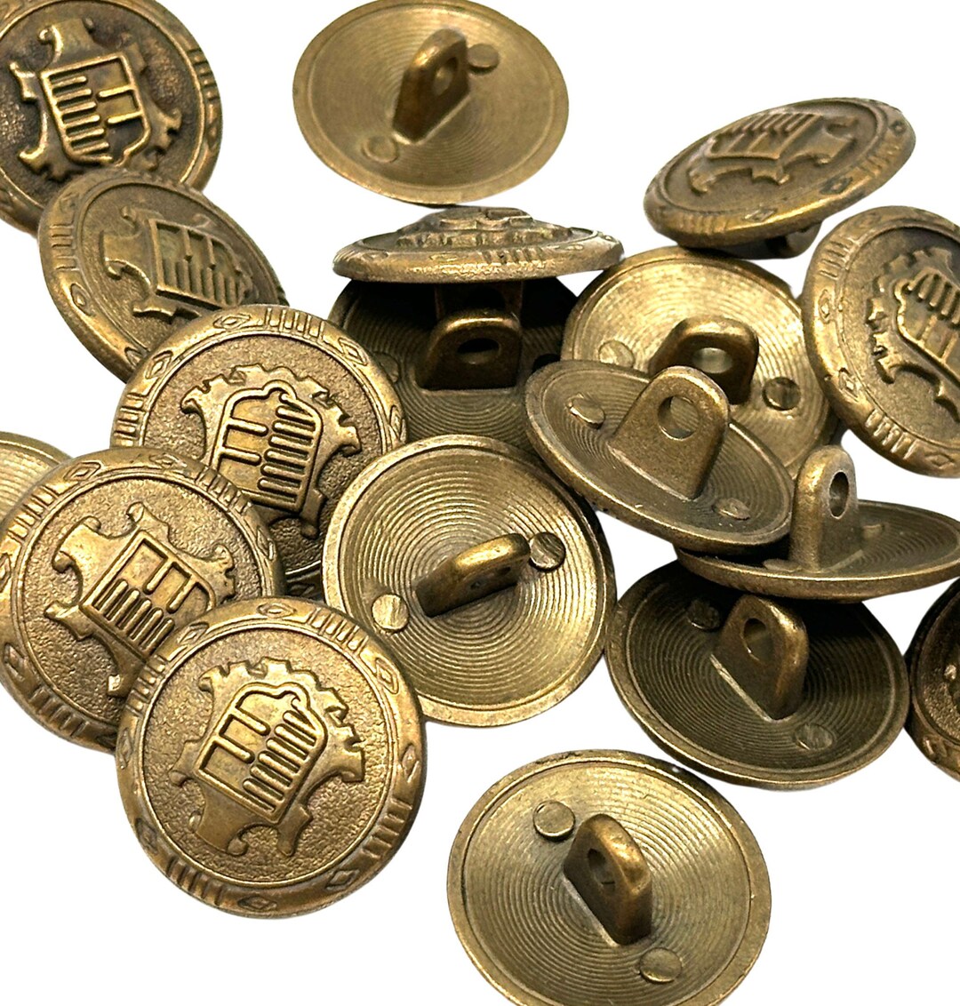 12 Pcs Vintage Antique Brass Shank Buttons | Crest Coat of Arms Metal ...