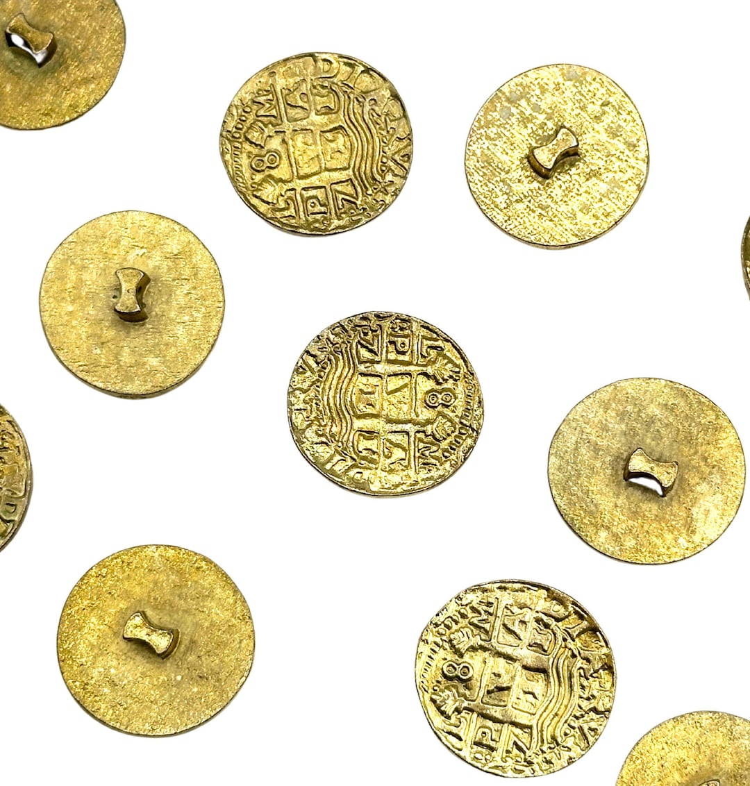 6 Pcs Vintage Coin Metal Shank Buttons - Irregular Ancient Style, Old ...