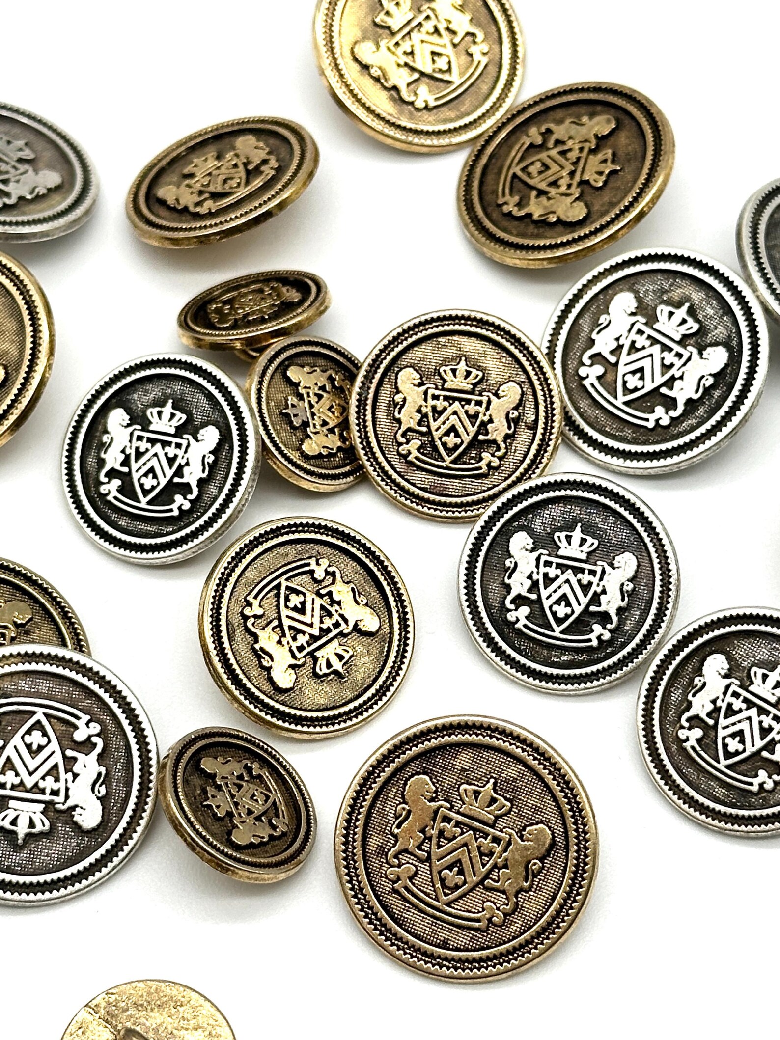 12 Vintage Military Coat of Arms Buttons: Antique Gold & Silver Crest ...