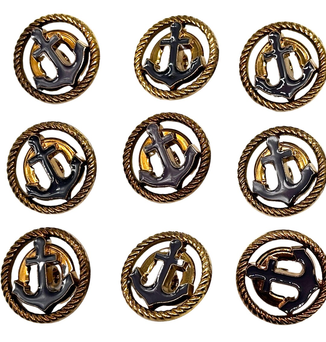 12 Pcs Vintage Navy Anchor Shank Buttons | Antique Gold Navy Epoxy ...