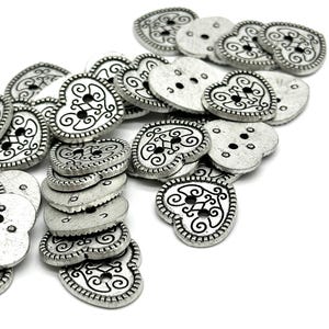 12 Pcs Vintage Heart Buttons | Antique Silver, Floral Pattern ...