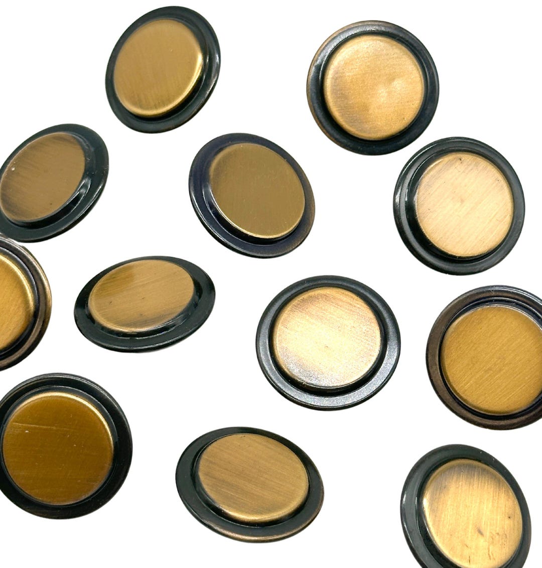 12 Vintage Brass Shank Buttons: Satin Brass Center, Black Edge (23mm ...