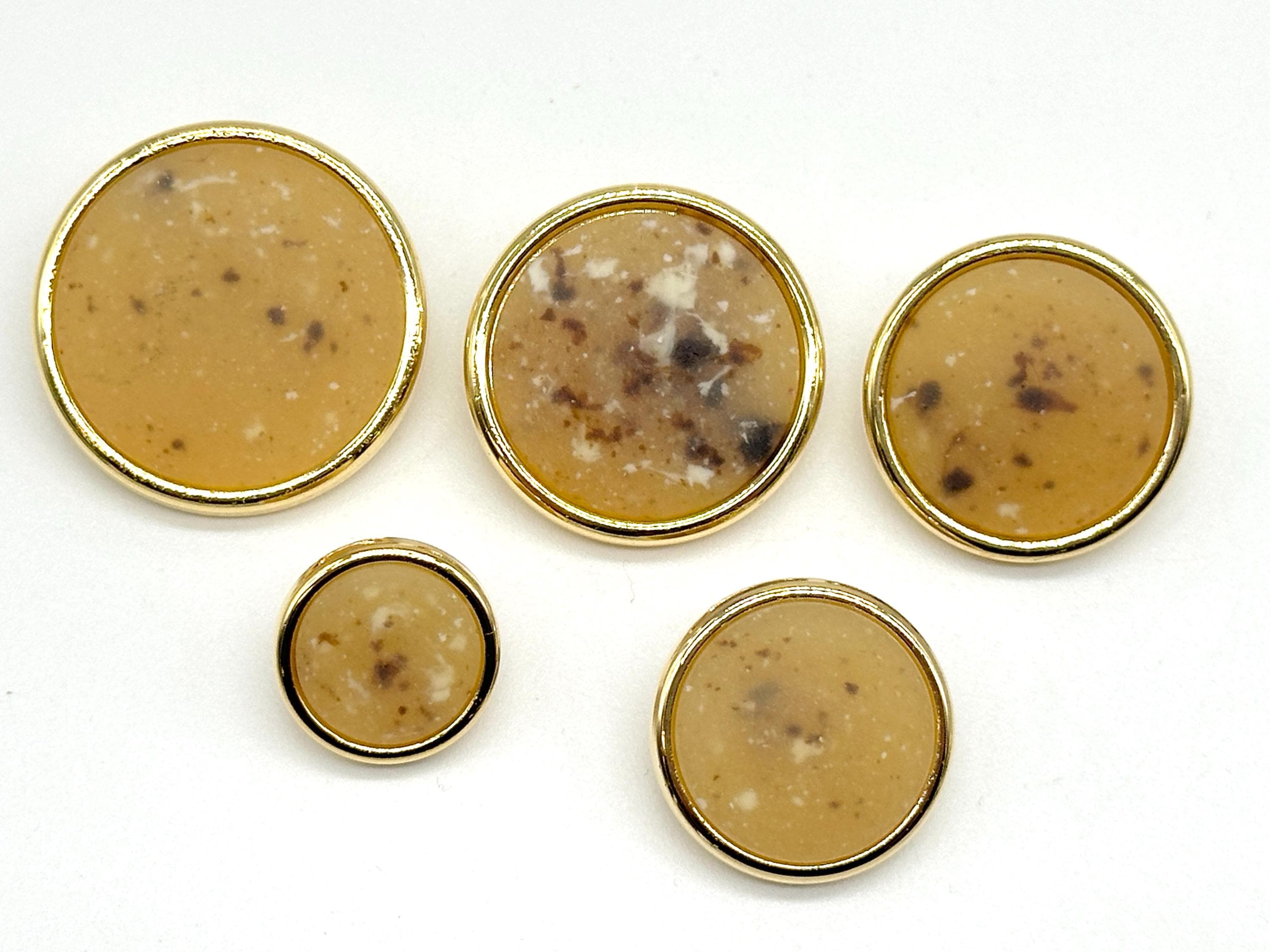 12 Vintage Gold Frame Shank Buttons: Natural Domed Inserts, Made in ...