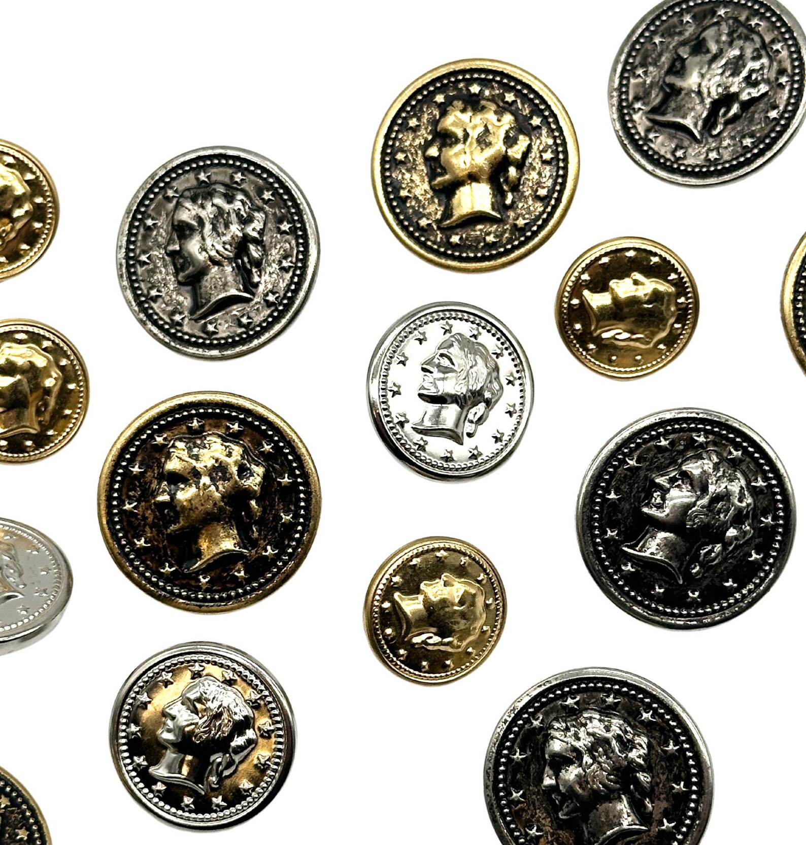 12 Vintage Liberty Coin Buttons: Antique Gold & Silver Metal Shank - Etsy
