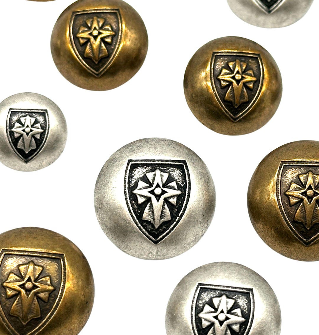 12 Pcs Vintage Emblem Shank Buttons Silver or Brass | Decorative ...