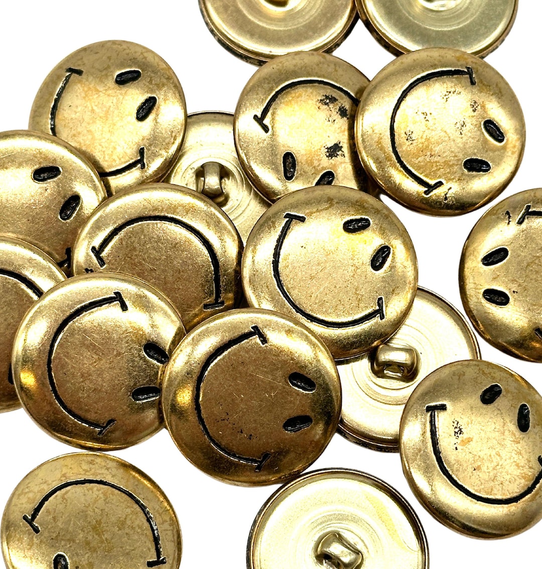 Vintage Smiley Face Metal Shank Buttons: Sewing & Crafting, Set of 12 ...