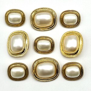 6 Pcs Vintage Rectangular Pearl Shank Buttons Gold Rim, 1980s, Multiple ...