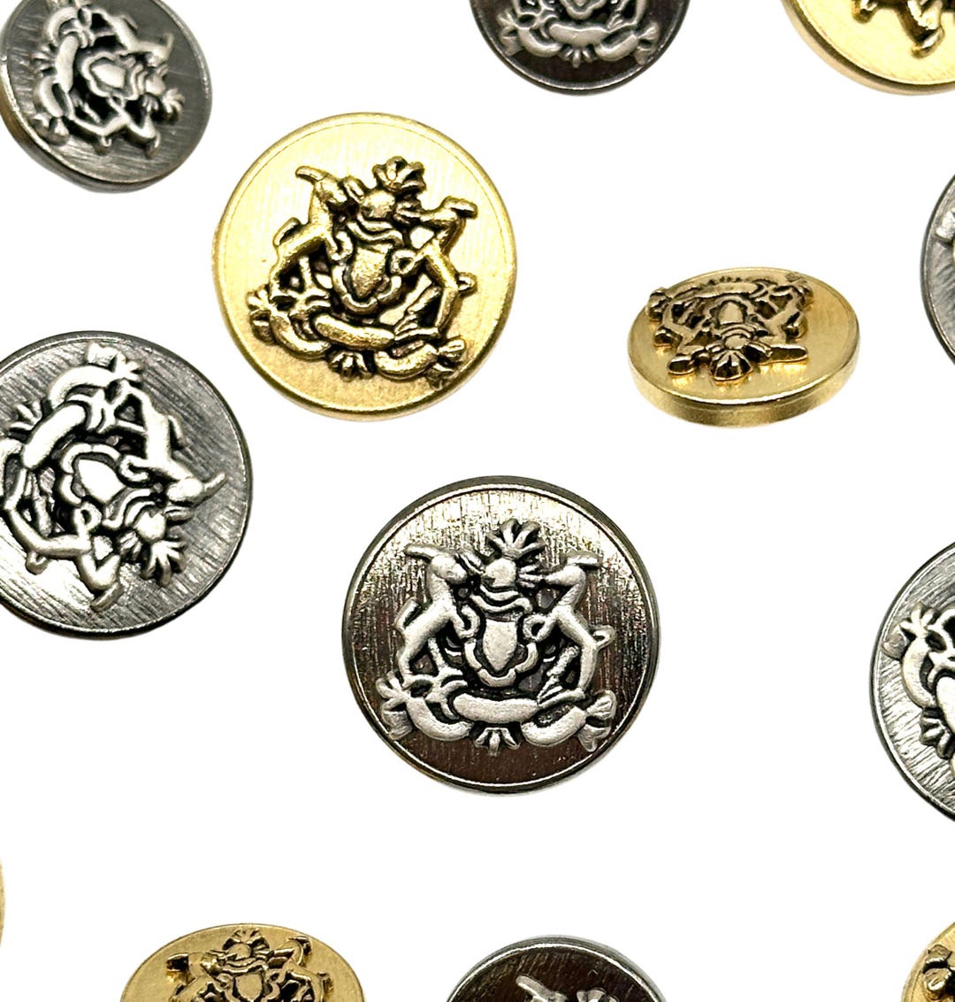 Vintage Coat of Arms Metal Buttons: Gold & Silver, Made in Italy (set ...